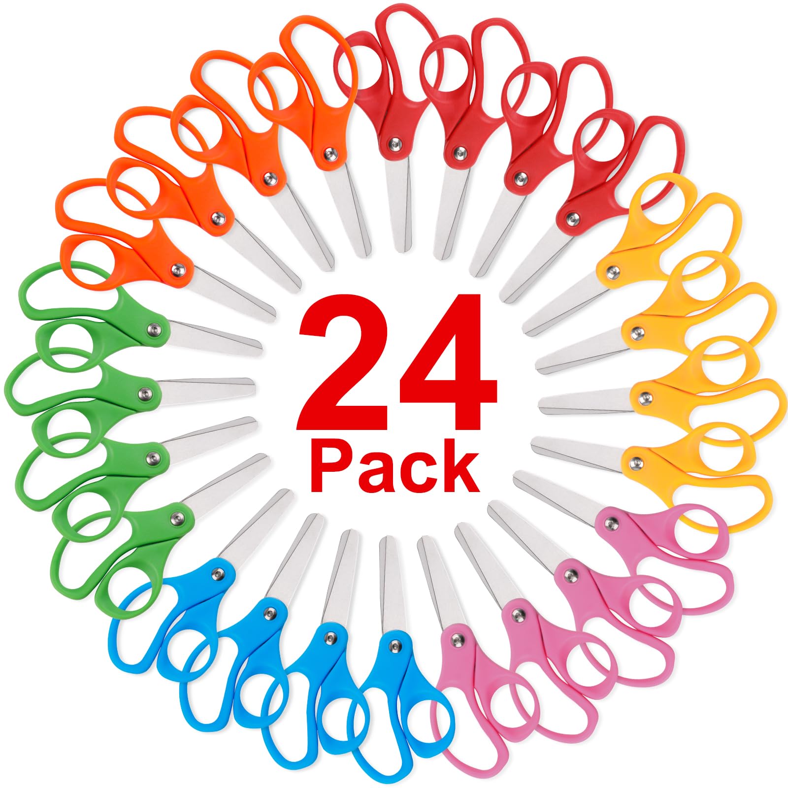 24 Packs Kids Scissors, Scissors for School, Safety Scissors, Blunt Tip Scissors, 5 Inch School Student Blunt Tip Kids Craft Scissors, Safety Comfort Grip for Children Cutting Paper