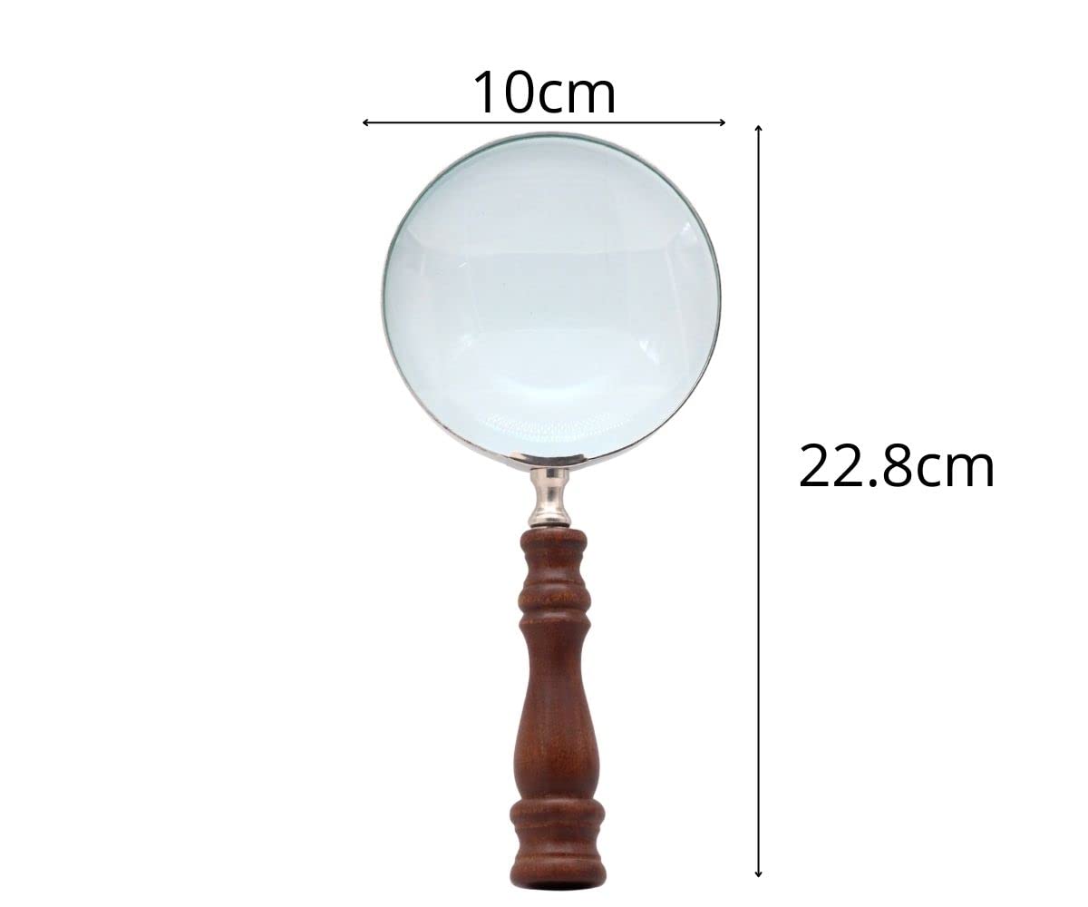 10x Handheld Magnifying Glass Lance with Hardwood Designer Handle Magnifier Loupe, Storage Heavy Cloth Pouch