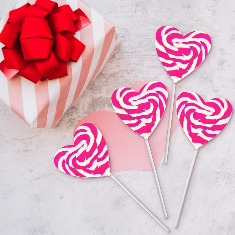 12 Heart Lollipops 3" -Valentine’s Candy - Delicious Lollipop Candy For Children and Adults - Bulk Candy (Pink)