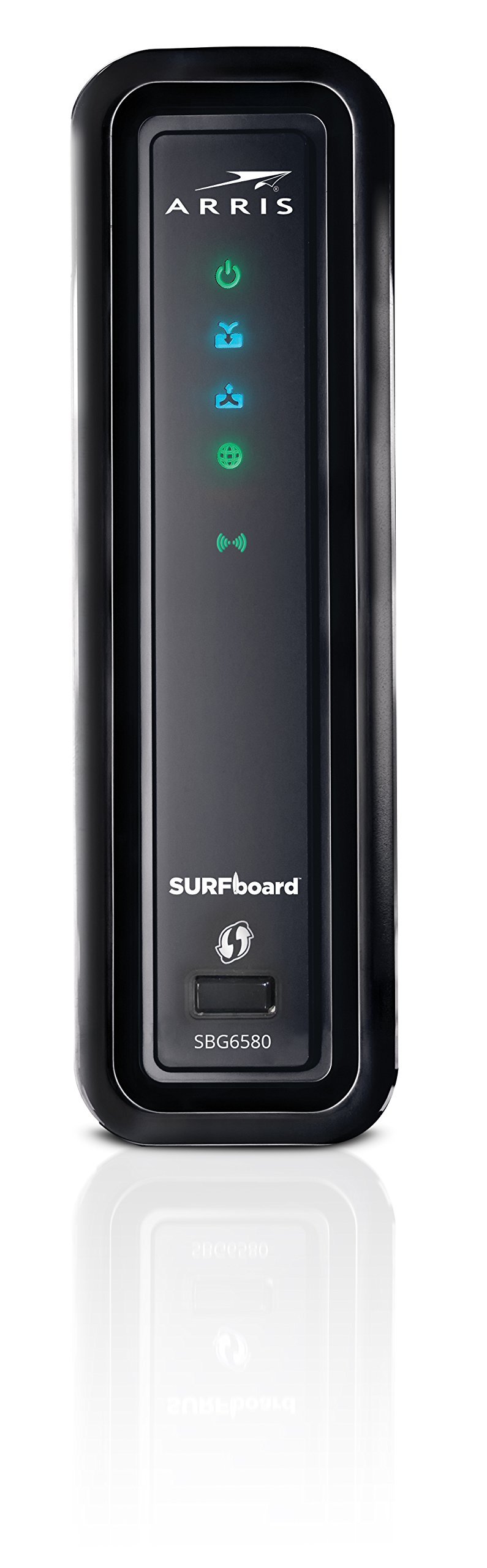 ARRIS SURFboard SBG6580 DOCSIS 3.0 Cable Modem/ Wi-Fi N300 2.4Ghz + N300 5GHz Dual Band Router - Retail Packaging Black (570763-006-00) (Renewed)