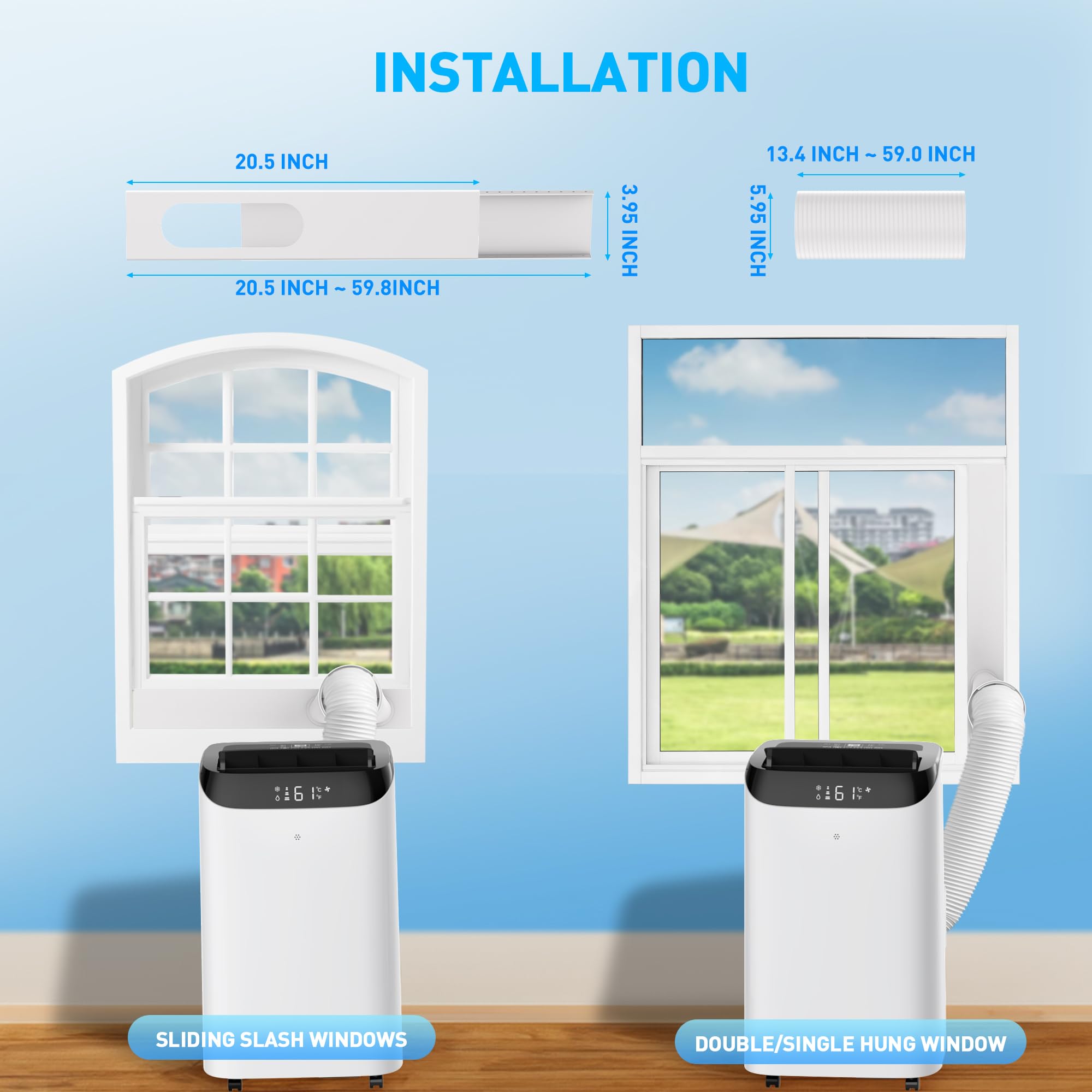 12,000 BTU Portable Air Conditioner Cools Up to 500 Sq.Ft, 3-IN-1 Energy Efficient Portable AC Unit with Remote Control & Installation Kits for Large Room, Campervan, Office, Temporary Space