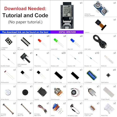 Freenove Super Starter Kit for ESP32-WROVER (Included) (Compatible with Arduino IDE), Onboard Camera Wireless, Python C, 536-Page Detailed Tutorial, 173 Items, 82 Projects