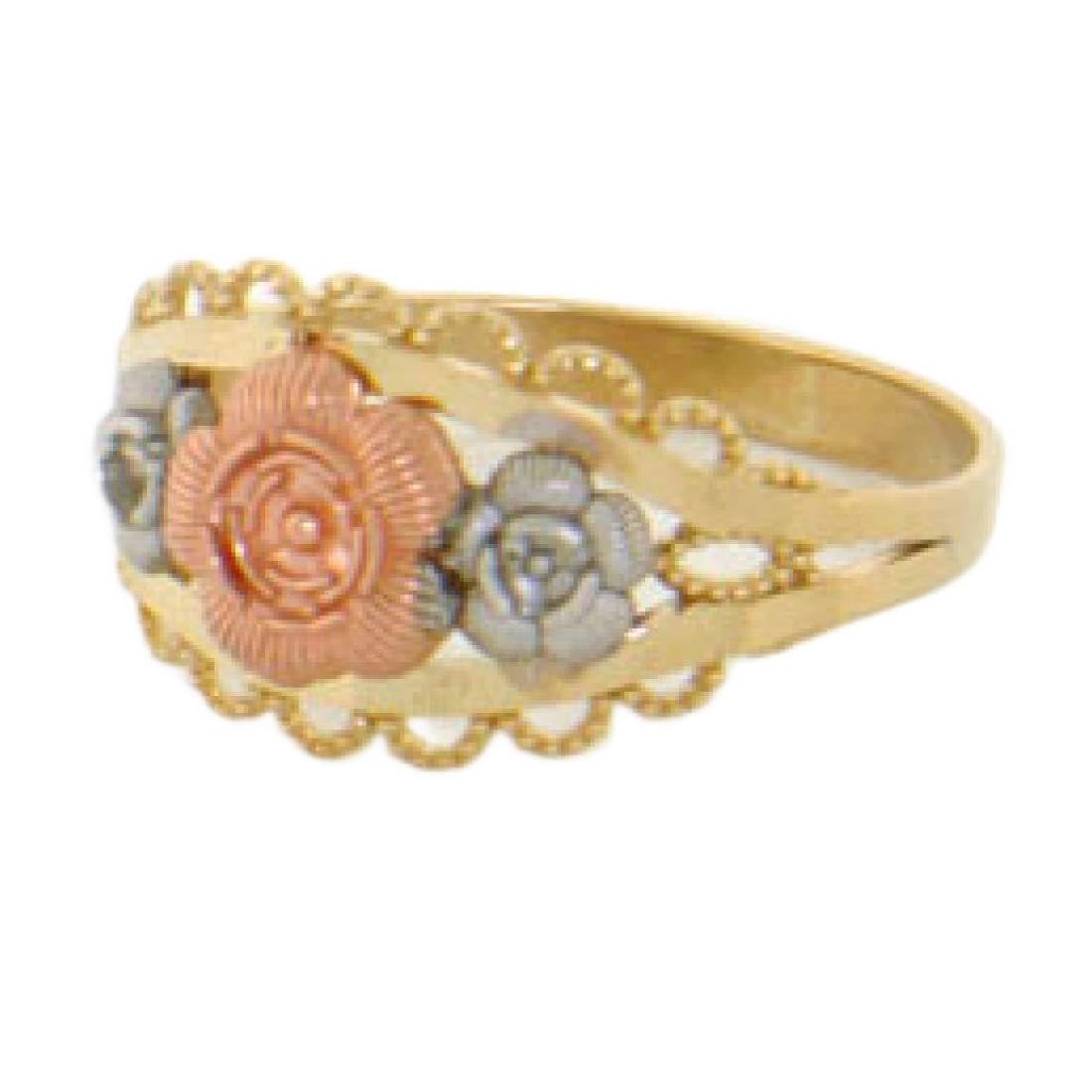 10k Solid Gold Tri-color Flower Rose Ring Jewelry (Style# 1415) - Size 9.75