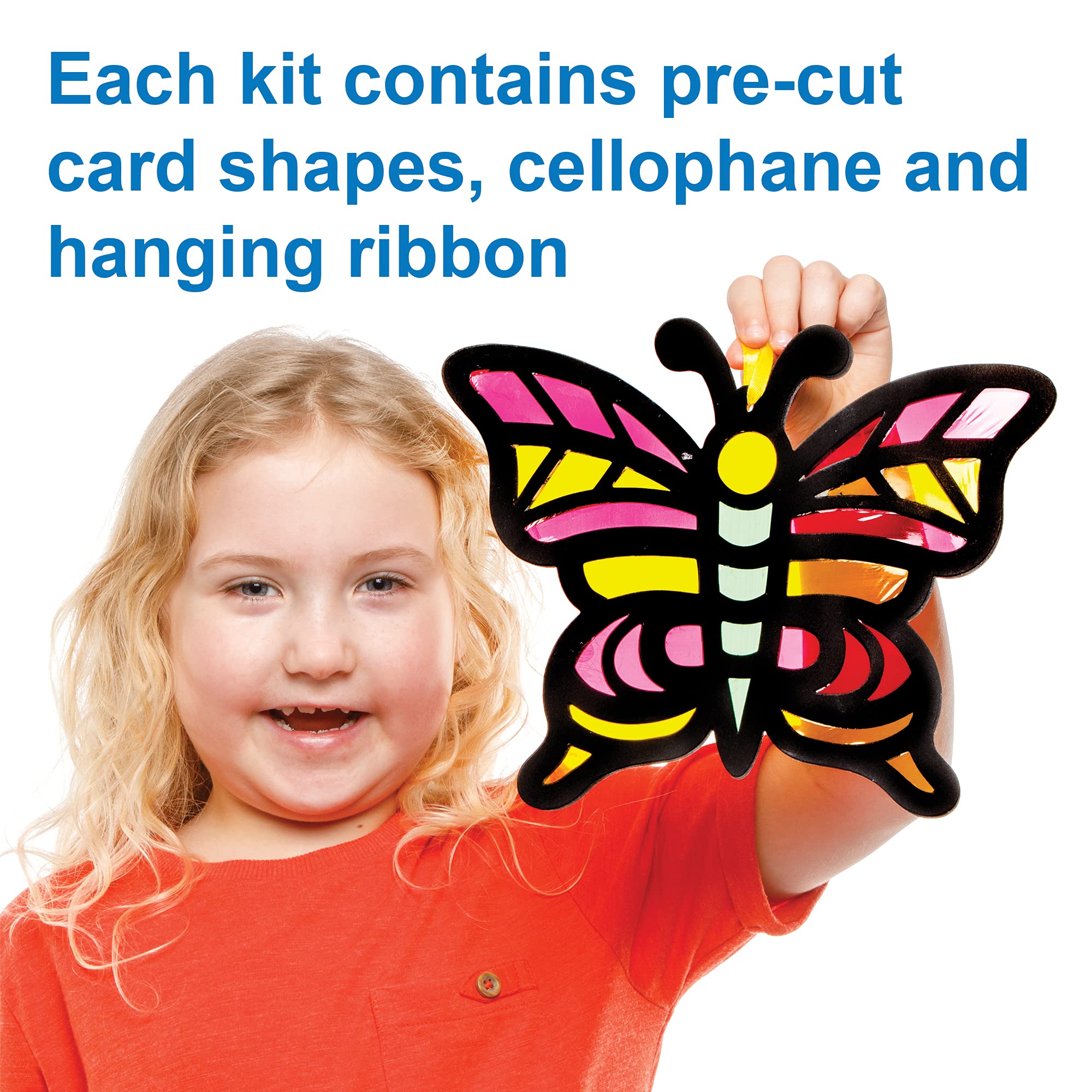 Baker Ross FE154 Butterfly Stained Glass Craft Kits - Pack of 6, Arts and Crafts for Kids to Decorate and Display, Make Your Own Decorations