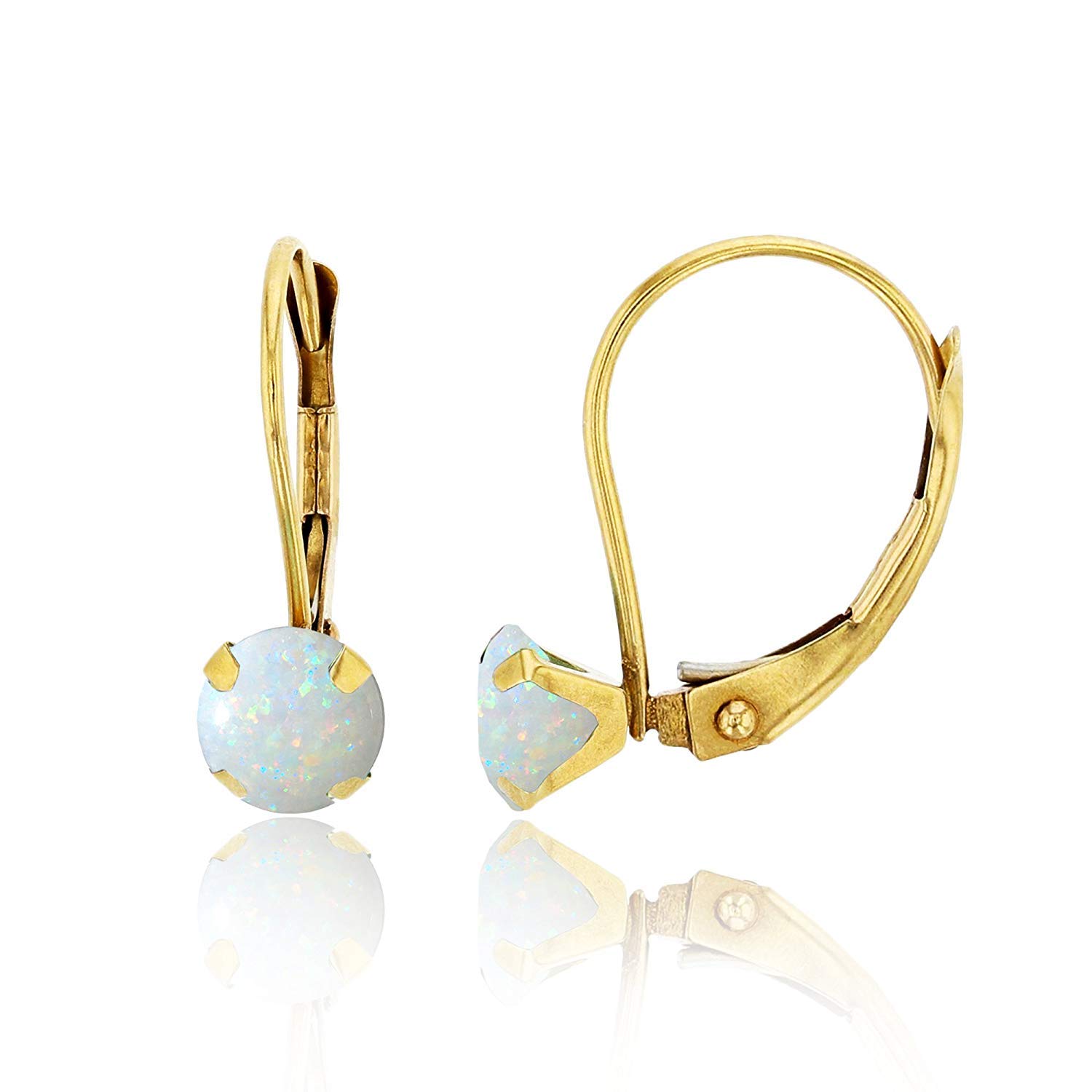 10K Yellow Gold 6mm Round Opal Martini Leverback Earring