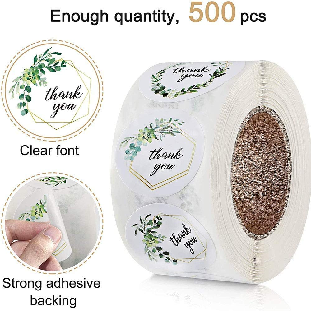 1.5" Thank You Stickers Roll, 4 Design Adhesive Label Stickers for Gifts Bags Envelopes Bubble Mailers Boxes Small Business Stickers (500pcs/ Roll)
