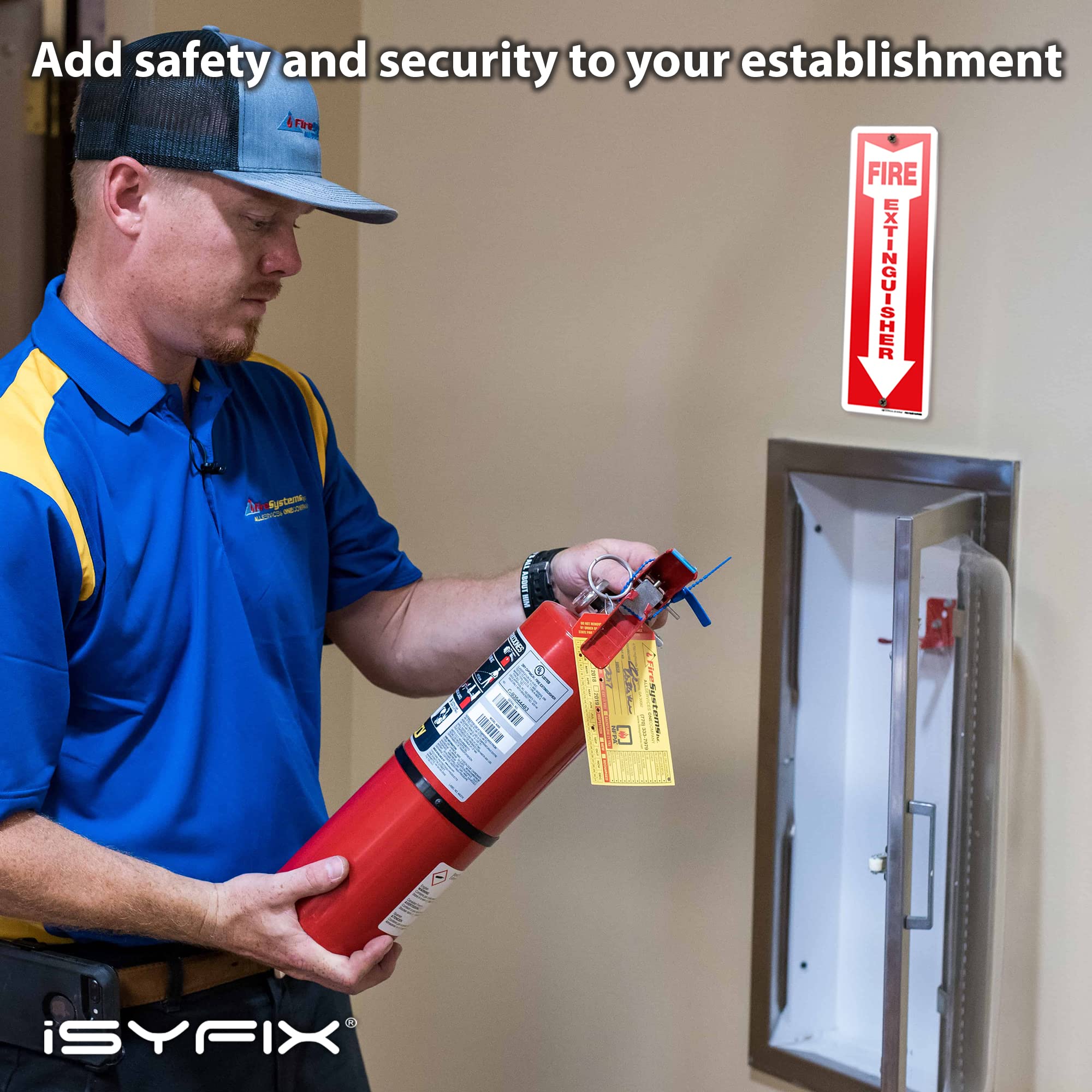 iSYFIX Fire Extinguisher Sign – 2 Pack 4x12 Inch – 100% Rust Free .040 Aluminum Signs, Laminated for Ultimate UV, Weather, Scratch, Water and Fade Resistance, Indoor and Outdoor