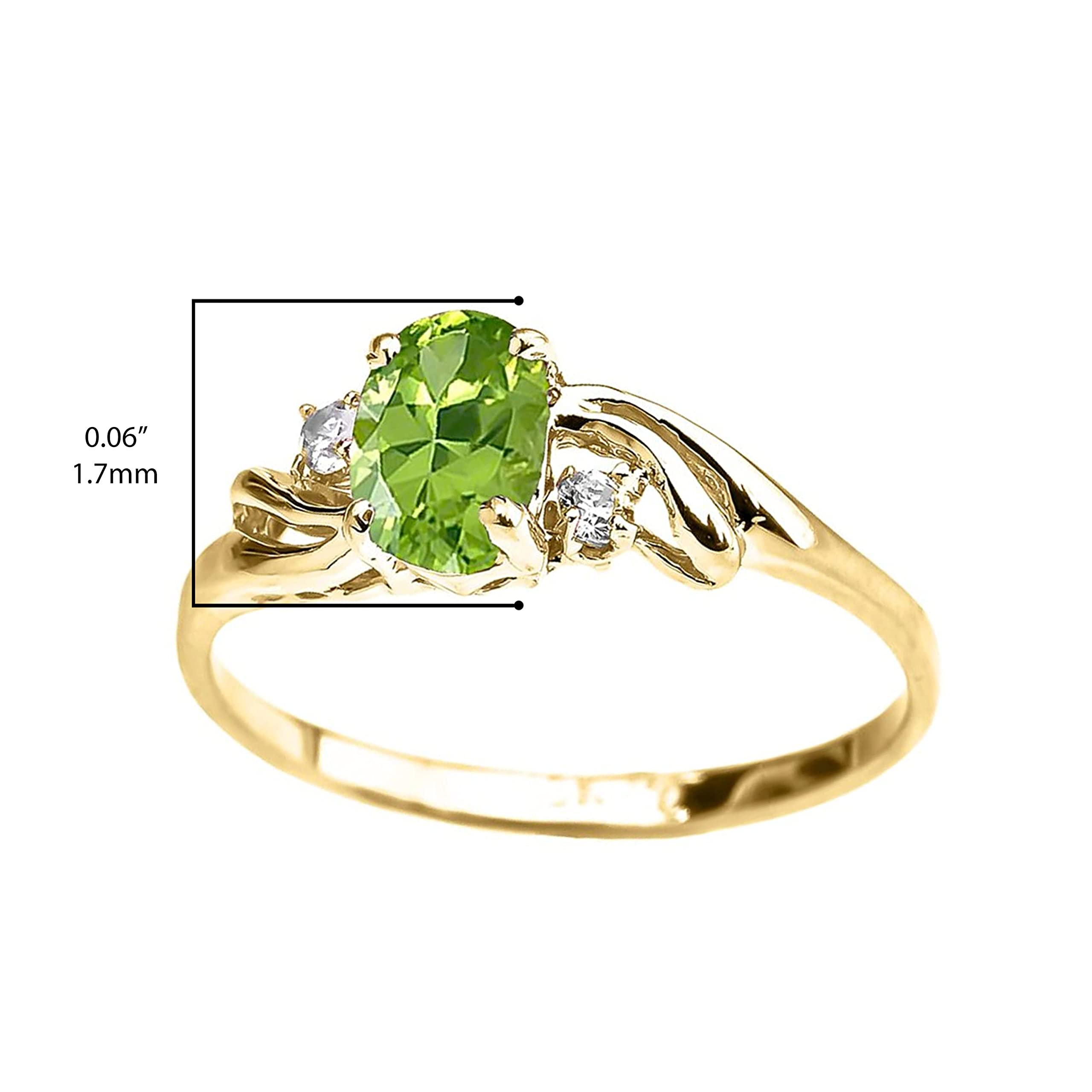 10k Yellow Gold Oval Shaped Lime Green Cubic Zirconia with Round White Topaz 3-Stone Swirl Ring - Size 5