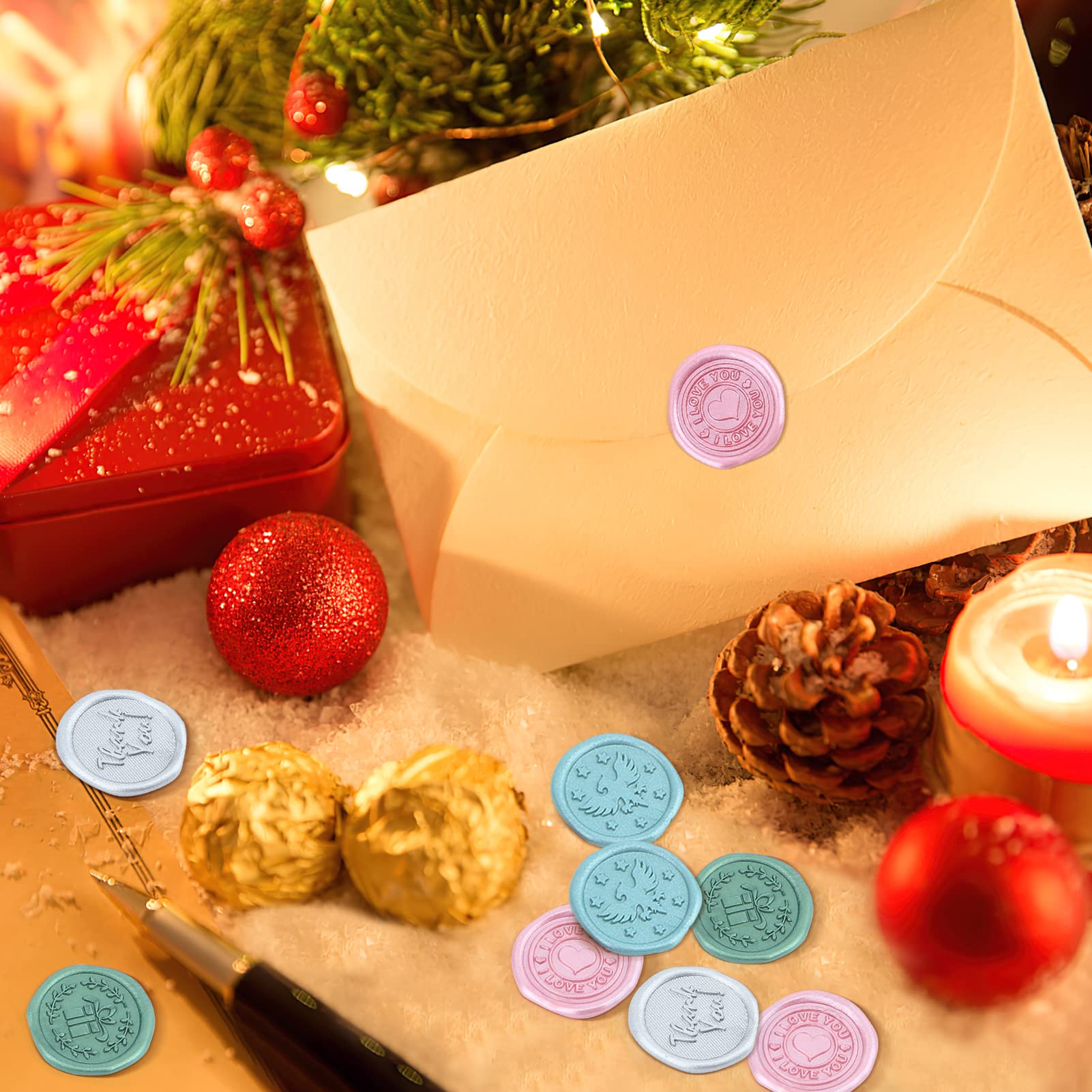 100 Pcs Adhesive Wax Seal Stickers in 4 Styles, Vickes Envelope Seal Stickers Wedding Stickers Self Adhesive Stickers for Christmas Halloween Birthday Brida