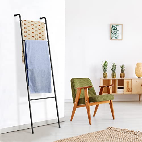2 Pack Blanket Ladder Outdoor Towel Rack for Pool, Decorative Metal Holder for The Living Room Bathroom, Black