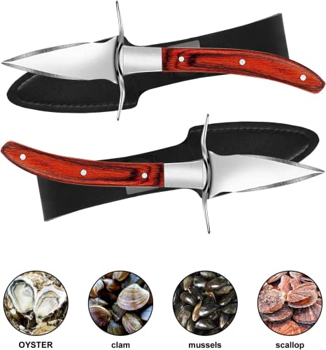 2 Pcs Oyster Shucking Knife, Level 5 Protection Oyster Shucking Gloves, Oyster Shucking Kits with Lemon Squeezer, Seafood Opener Kit Tools Gift