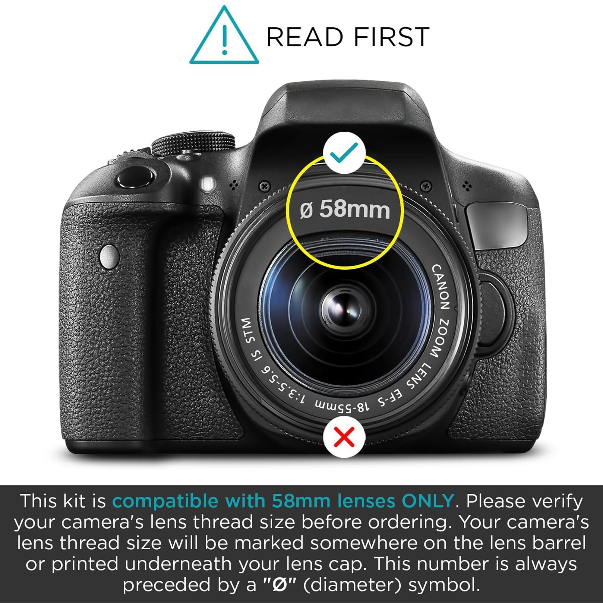 58MM Complete Lens Filter Accessory Kit (UV, CPL, ND4, ND2, ND4, ND8 and Macro Lens Set) for Canon EOS 70D 77D 80D 90D Rebel T8i T7 T7i T6i T6s T6 SL2 SL3 DSLR Cameras