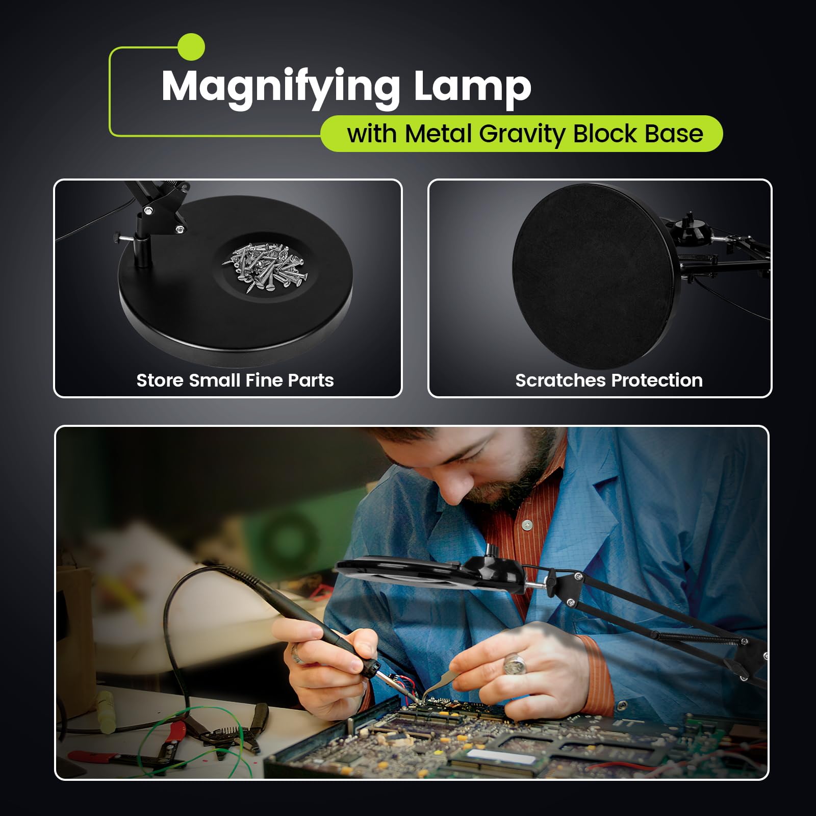 10X Magnifying Glass with Light and Stand,KUVRS 2200 Lumen Infinite Color Temperature Stepless Dimming Magnifying Lamp, Head Dual Dimmer Adjustable Swing Arm Magnifier with Light Soldering Craft Hobby