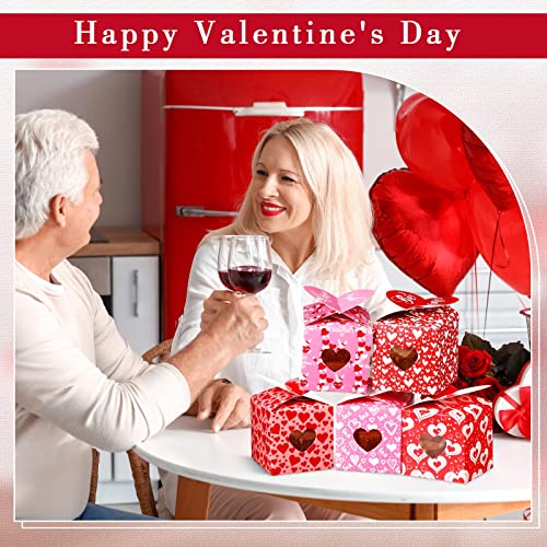 120 Pieces Valentine Cookie Boxes Valentine Treat Boxes with Window Heart Cupcake Boxes Valentines 3 Inch Valentines Candy Goody Container for Valentines Wedding Birthday Party Favors