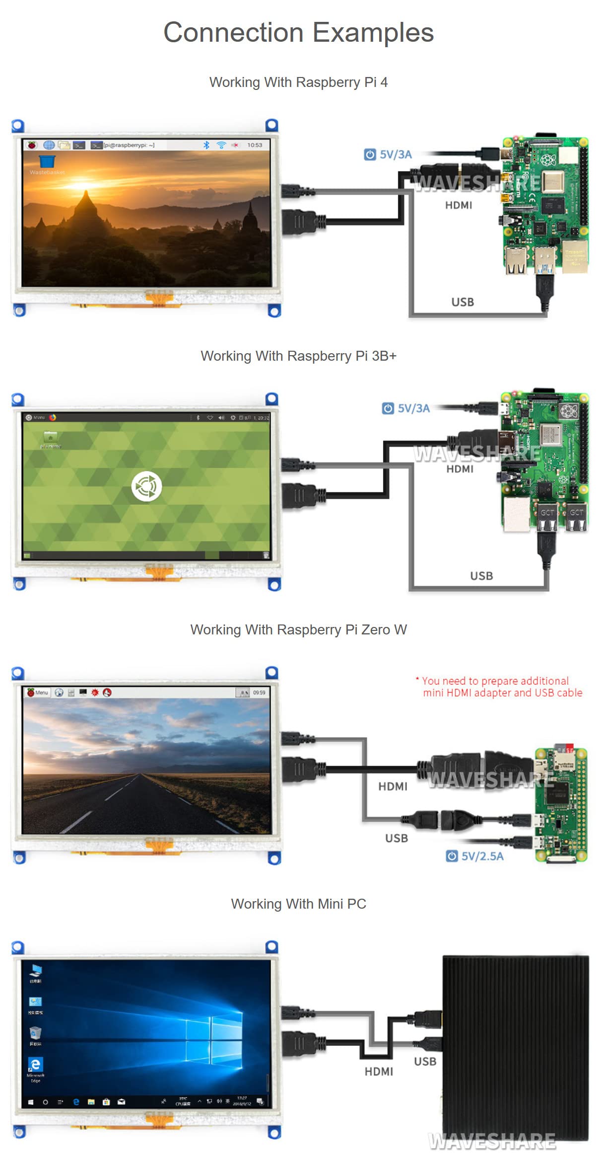 5inch 800x480 Resistive Touch Screen LCD Display Monitor HDMI Interface Supports Raspberry Pi 4 3 2 Model B A+ B+ BB Black Banana Pi Supports Game Console XBOX360 Sony PS4 Nintendo Switch @XYGStudy