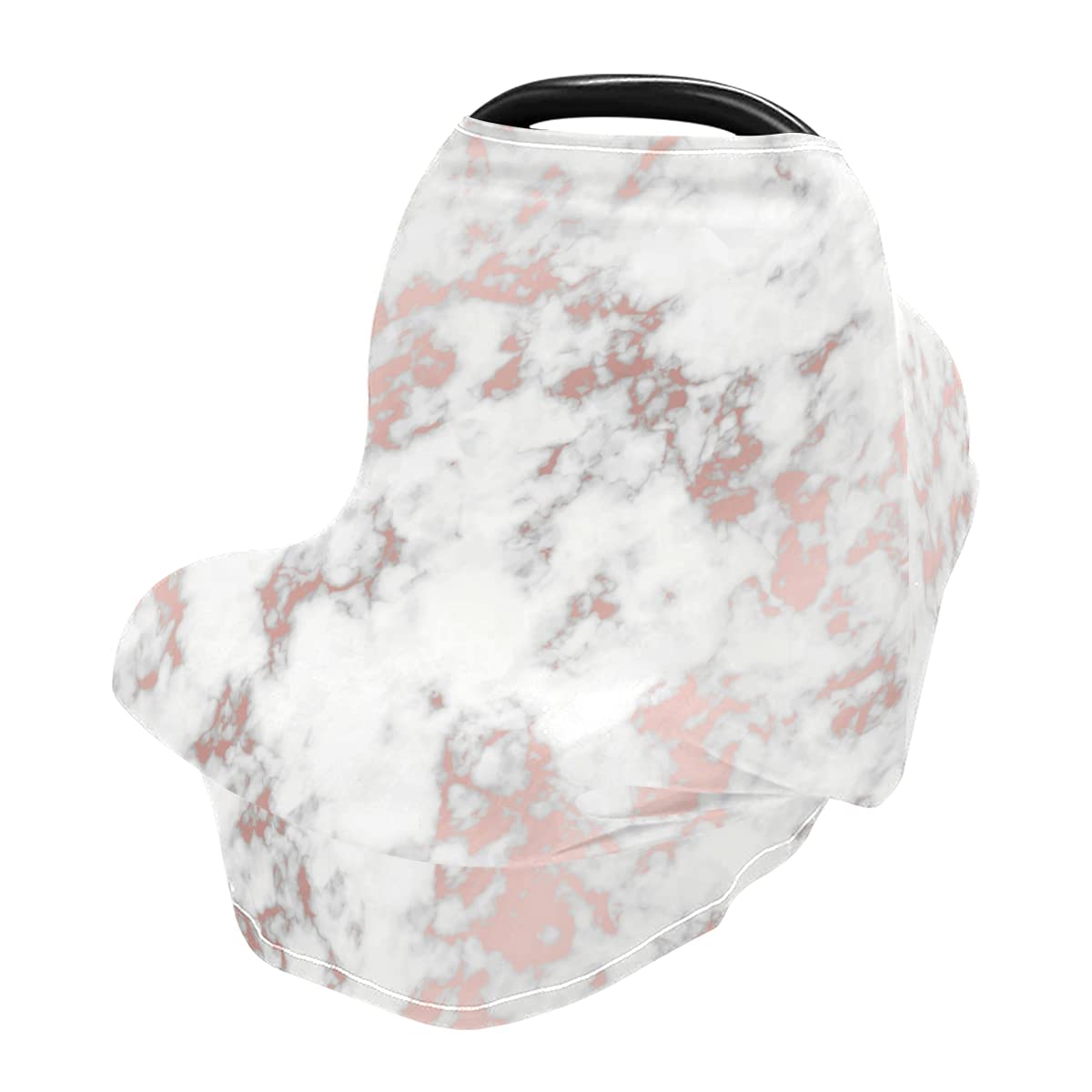 Rose Pink Gold Marble Baby Car Seat Covers Canopy Nursing Cover Breastfeeding Scarf Soft Breathable Stretchy Coverage Infant Stroller Cover Multi Use for Boys Girls Babies