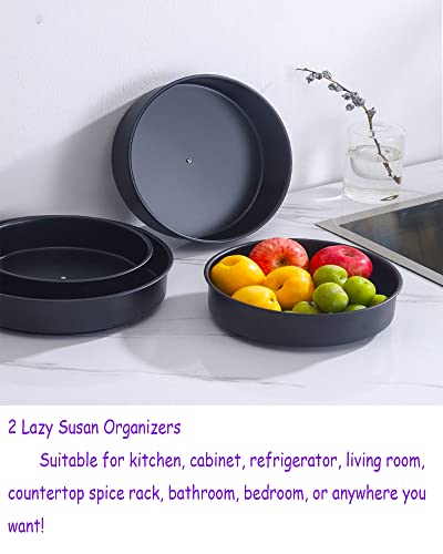 2 Pack Lazy Susan Organizers, Stainless Metal Sturdy Spice Rack with Turntable, Rotate Lazy Susan Seasoning Rack for Kitchen Pantry Cabinet Fridge Table Bathroom (10&8 Inch) Black
