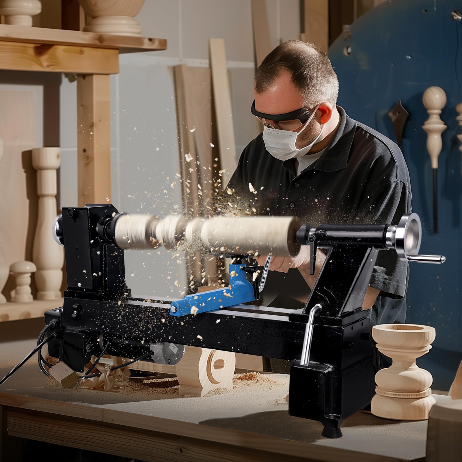 12"X18" Wood Lathe Machine Infinitely Variable Speed 3/4HP Benchtop Wood Lathe 650-3800 RPM With Digital Speed Indicator Solid Heavy Cast Iron Lathe Machine