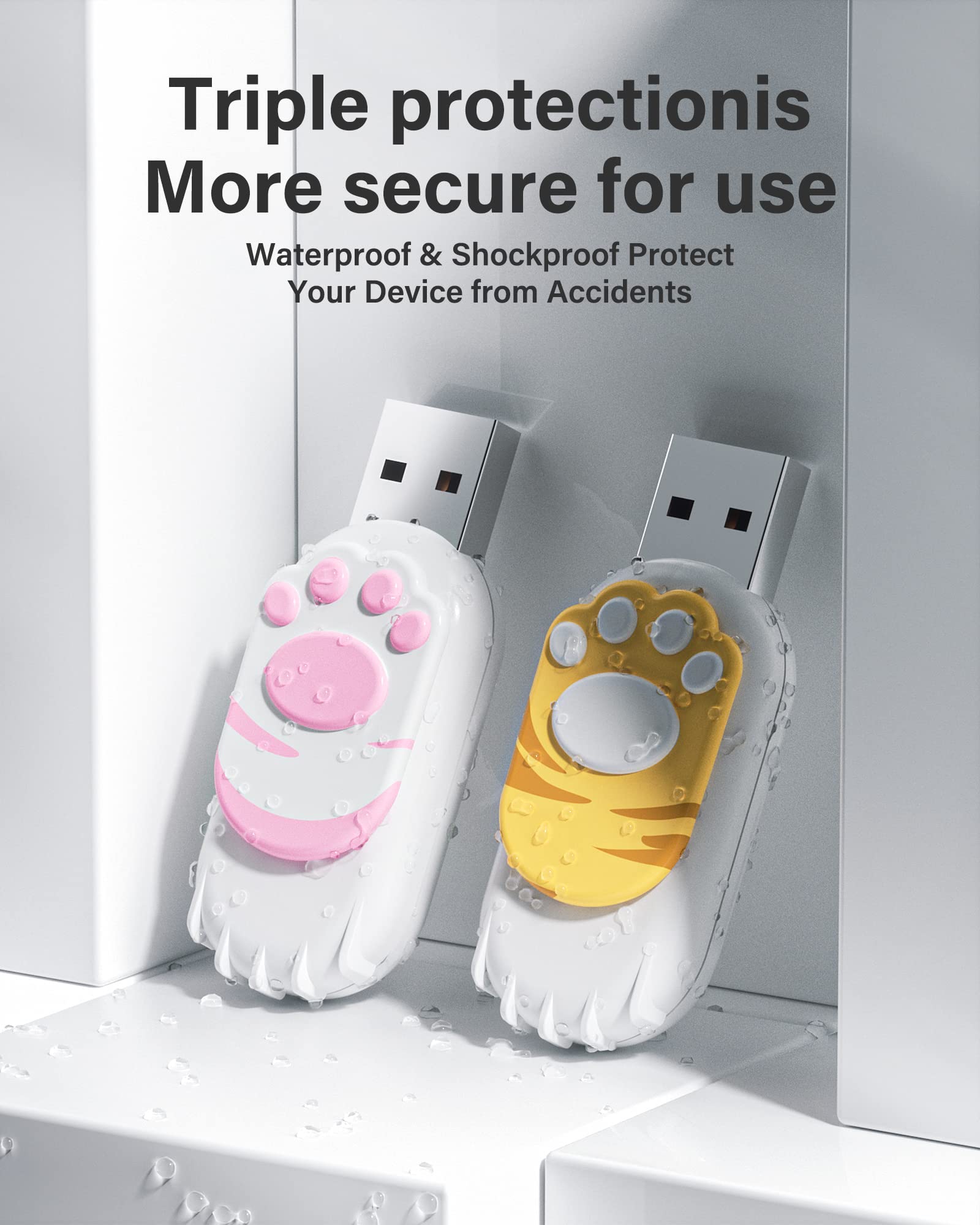 USB Flash Drive 128GB Cat Paw Pink Flash Drives Cute Mini Thumb Drive USB 2.0 Memory Stick Pendrive USB Storage Zip Drive 360°Rotation Spin Jump Drive