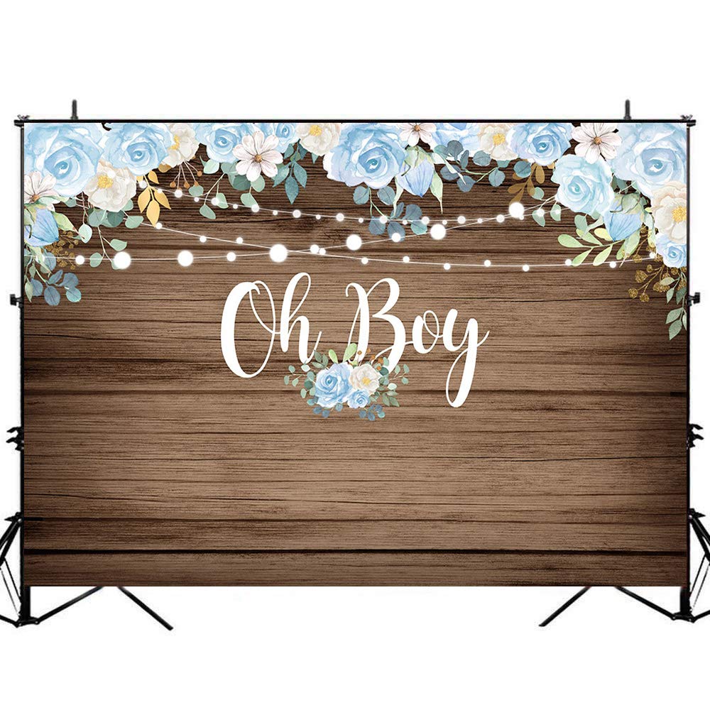 Avezano Rustic Boy Baby Shower Backdrop Blue Flower Boy Baby Shower Decorations Baby Blue Floral Oh Boy Baby Shower Backdrops Supplies