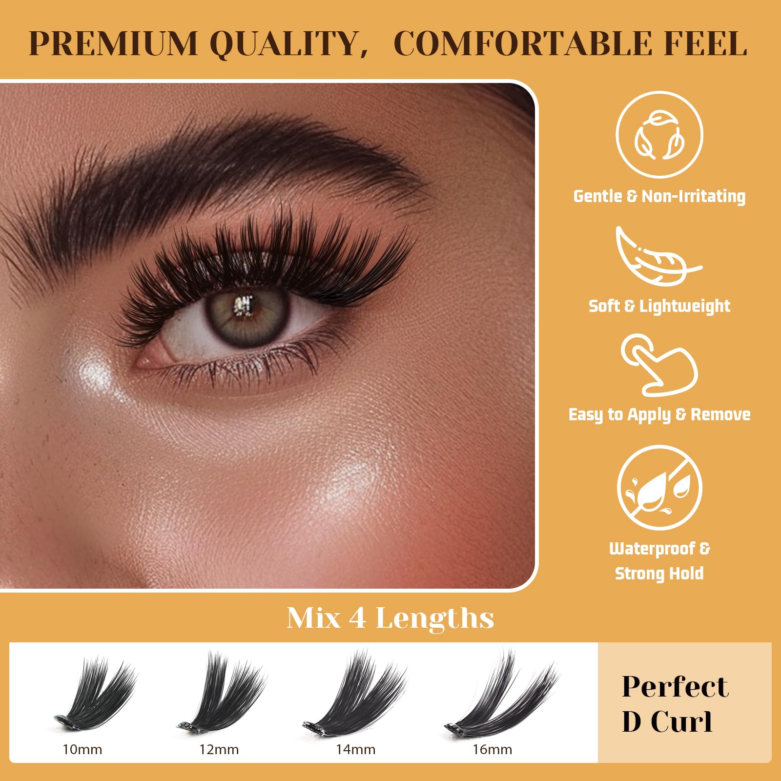 100Pcs Lash Clusters, Mink D Curl DIY Eyelash Extensions, Soft and Lightweight 10-16mm Individual Lashes Cluster, Volume Fluffy Wispy Lashes Band Reusable Professional False Eyelash Clusters