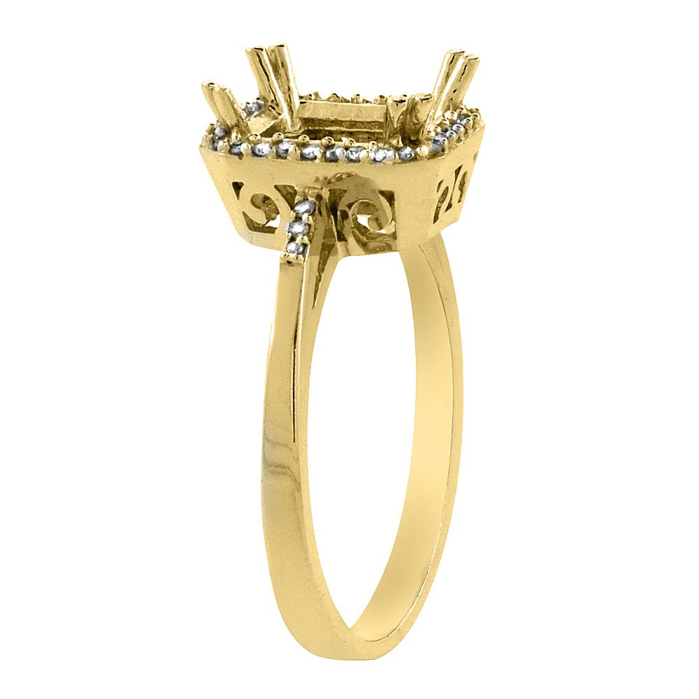 10K Yellow Gold Diamond Natural Pink Topaz Ring Emerald-cut 9x7mm, size 6