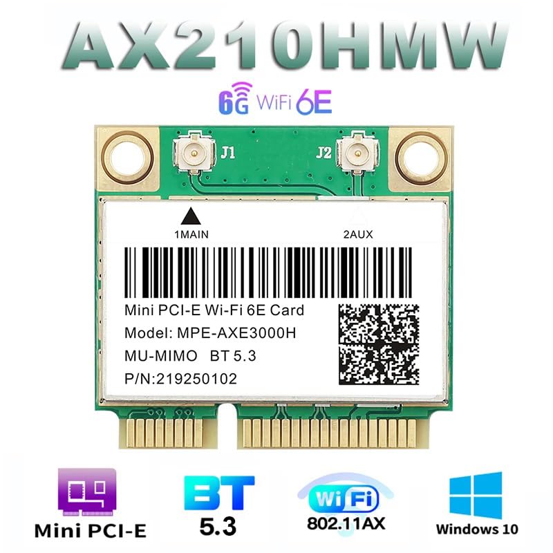 Teday WiFi 6E 3000Mbps Bluetooth 5.2 AX210HMW MPE-AXE3000H for Intel AX210 Wireless Mini PCI-E WiFi Card 802.11ax/ac 2.4G/5Ghz Adapter Than AX200