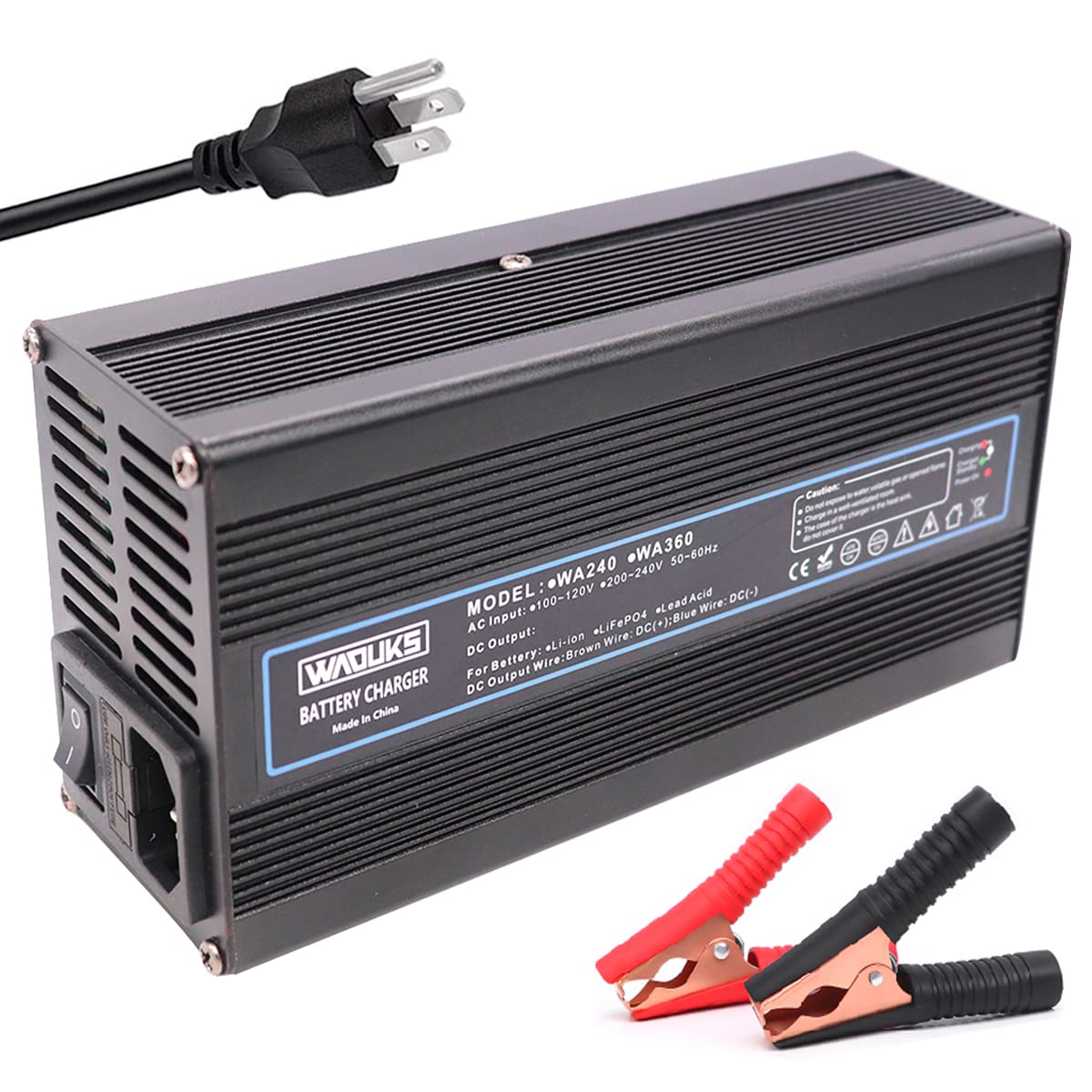 14.6V 20A Charger 12V 20A LiFepo4 Smart Charger DC Output Connector Alligator Clip Used for 4S 12V LiFepo4 Battery Pack with Cooling Fan
