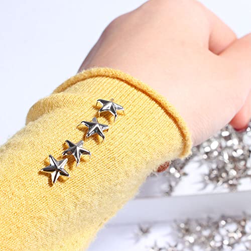 100Pcs Metal Star Shaped Rivets for Leather, Spikes Studs Rivets Studs for Leather Craft Clothing Bags Belts, Bag Shoes Clothes Bracelet Leather Craft