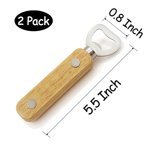 2 Pack Magnetic Beer Bottle Opener for Fridge with Solid Wood Handle, Easily Stay on the Fridge and RV for Convenient Storage - Cool Kitchen Gadget, Gift for Fathers Husbands Bartender