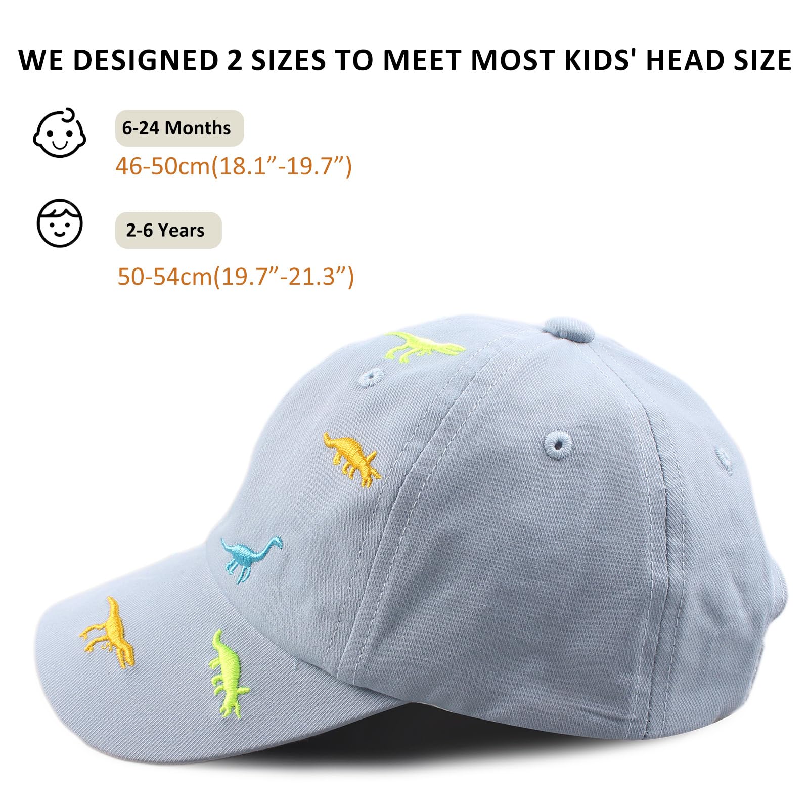 Bamery Toddler Baseball Hat for Boys&Girls Baby Baseball Cap Embroidery Dinosaur Kids Hat for 2-6T (Dinosaur Sky Blue, 2-6T)