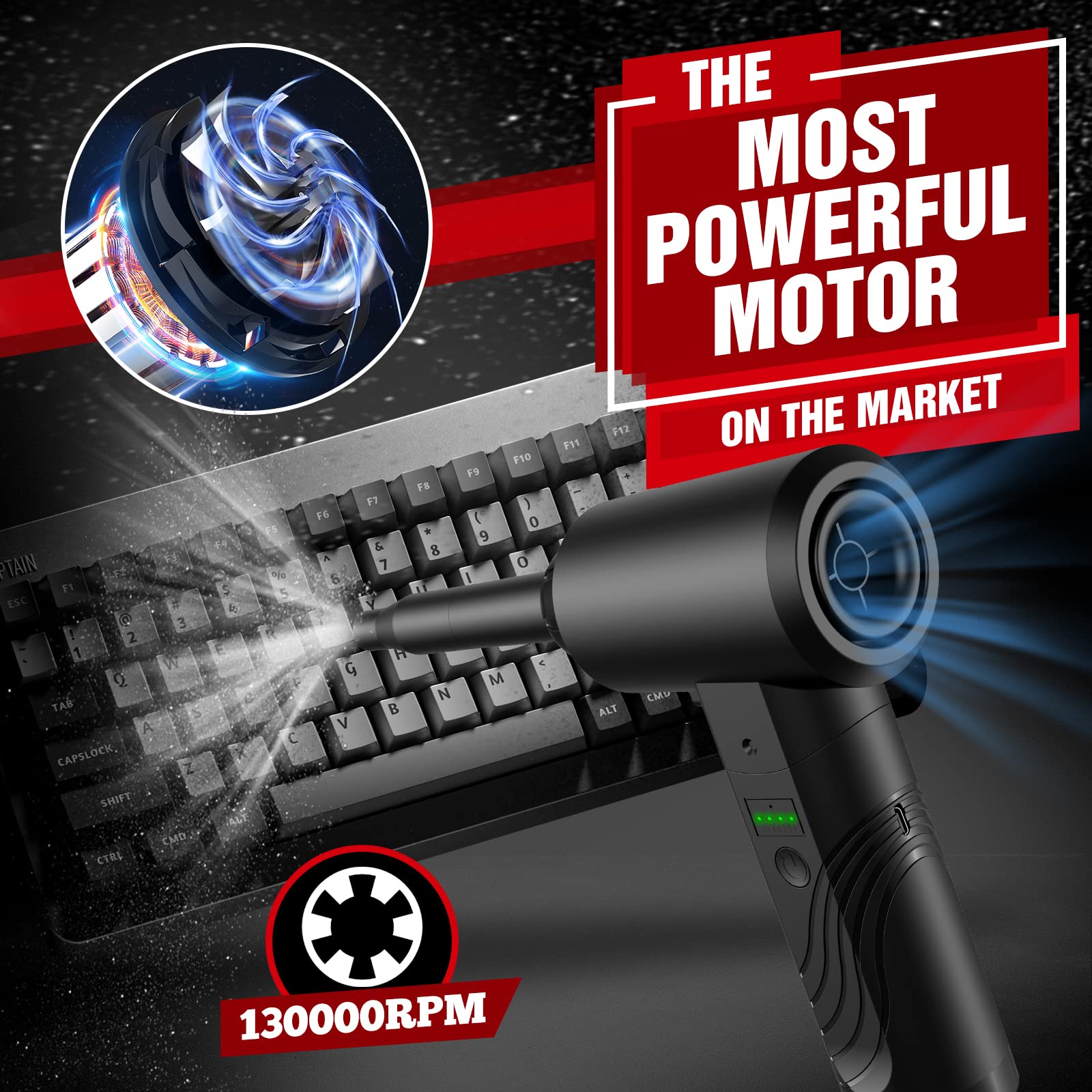 120000RPM Electric Compressed Air Duster & Cordless Vacuum Cleaner 2 in 1 with 7800mAh Rechargeable Battery, Air Duster Can with 3 Gear & LED Light for Home Car PC Computer Keyboard (9 Accesory)