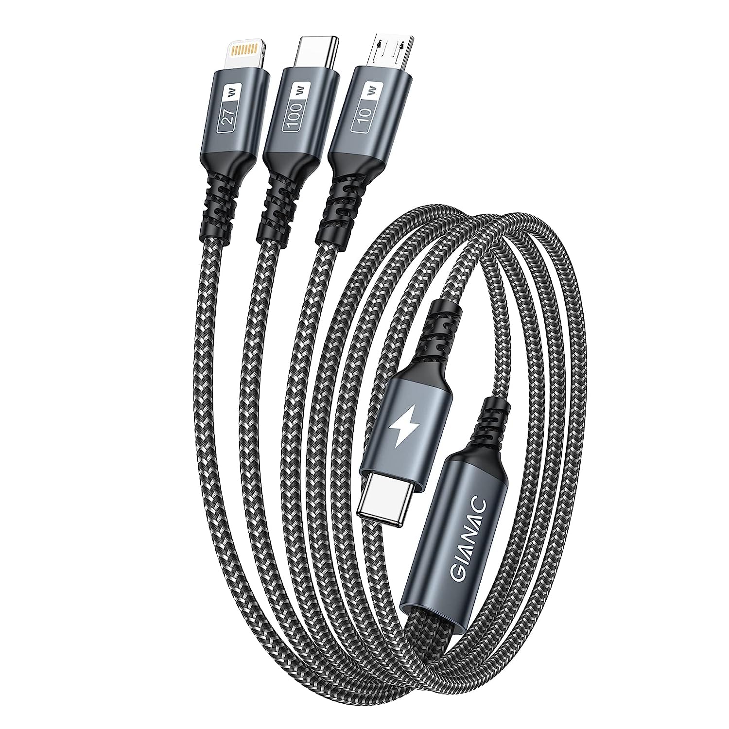100W USB C to Multi Charging Cable [1.2M] 3 in 1 Charging Cable with E-Mark Chip, Multi Charger Cable USB C [100W]+Lightning[27W]+Micro[10W] for Samsung S23,iPad Pro, iPad Mini, MacBook Pro/Air/iPhone