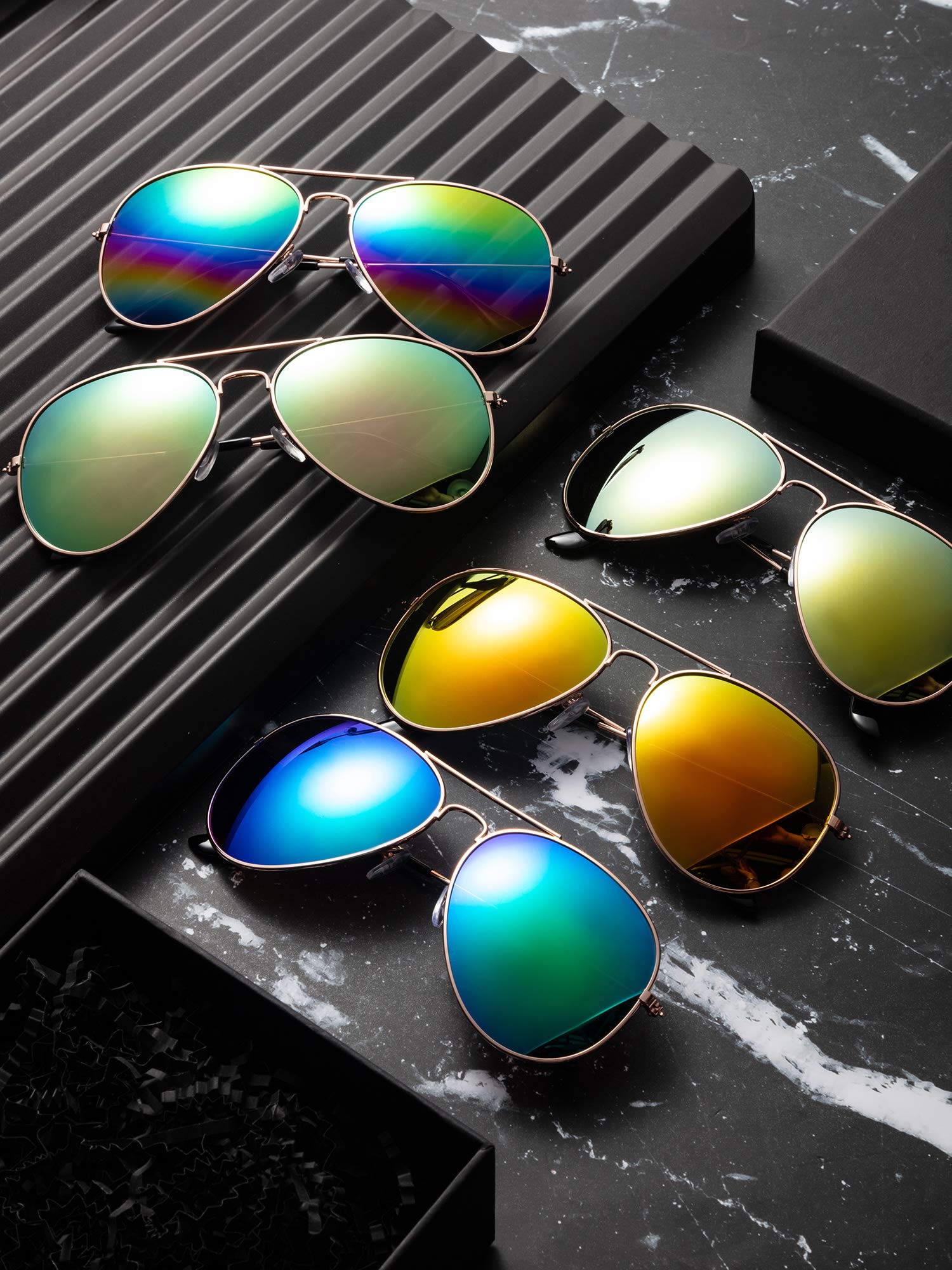 10 Pieces Classic Mirrored Flat Lens Sunglasses Lens Metal Frame Sunglasses for Men Women