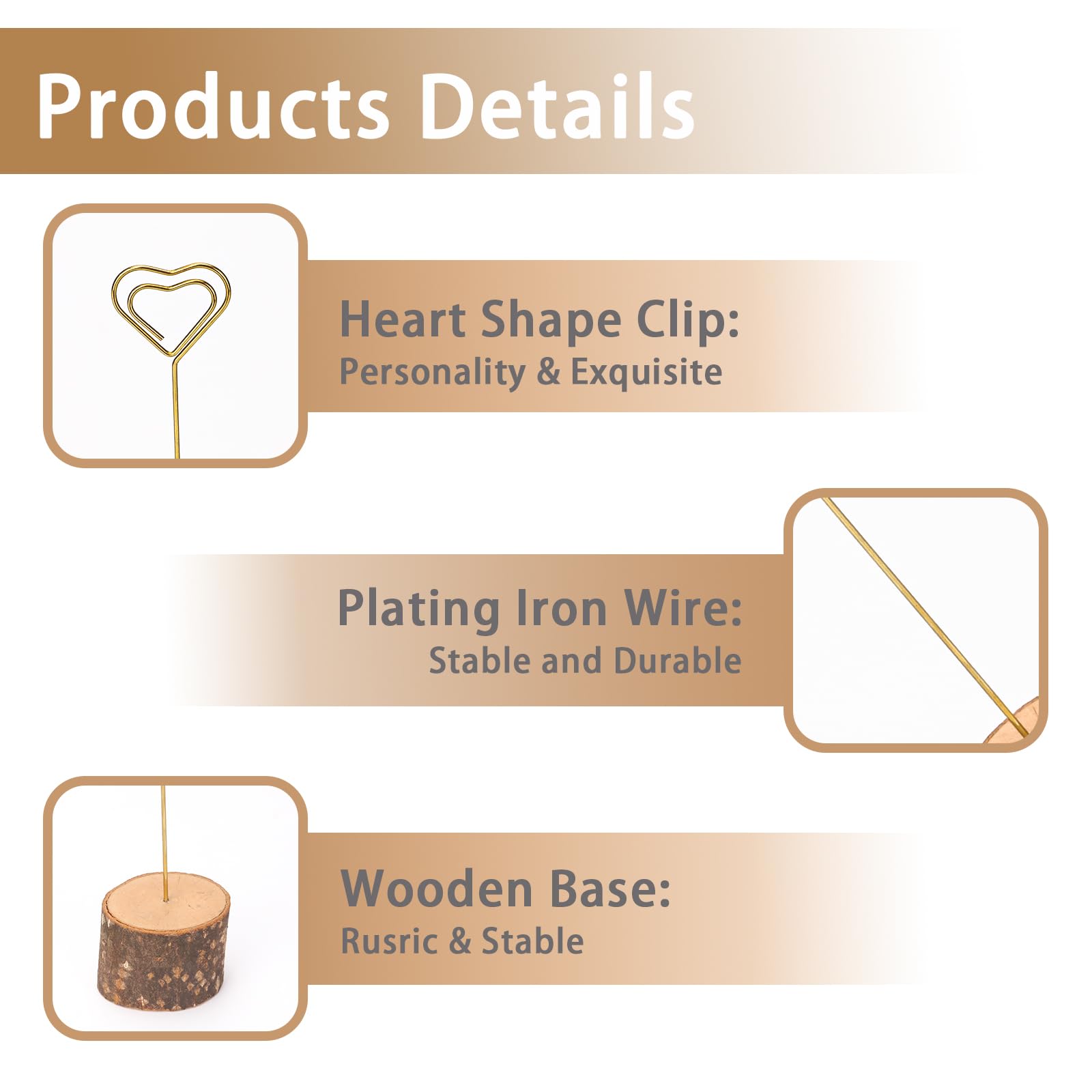 10 PCS Rustic Wood Place Card Holder Table Number Holders with Kraft Cards Table Stands with Heart Shape Wire Clips for Photo Wedding Party Centerpiece Restaurant Decorations Table Setting