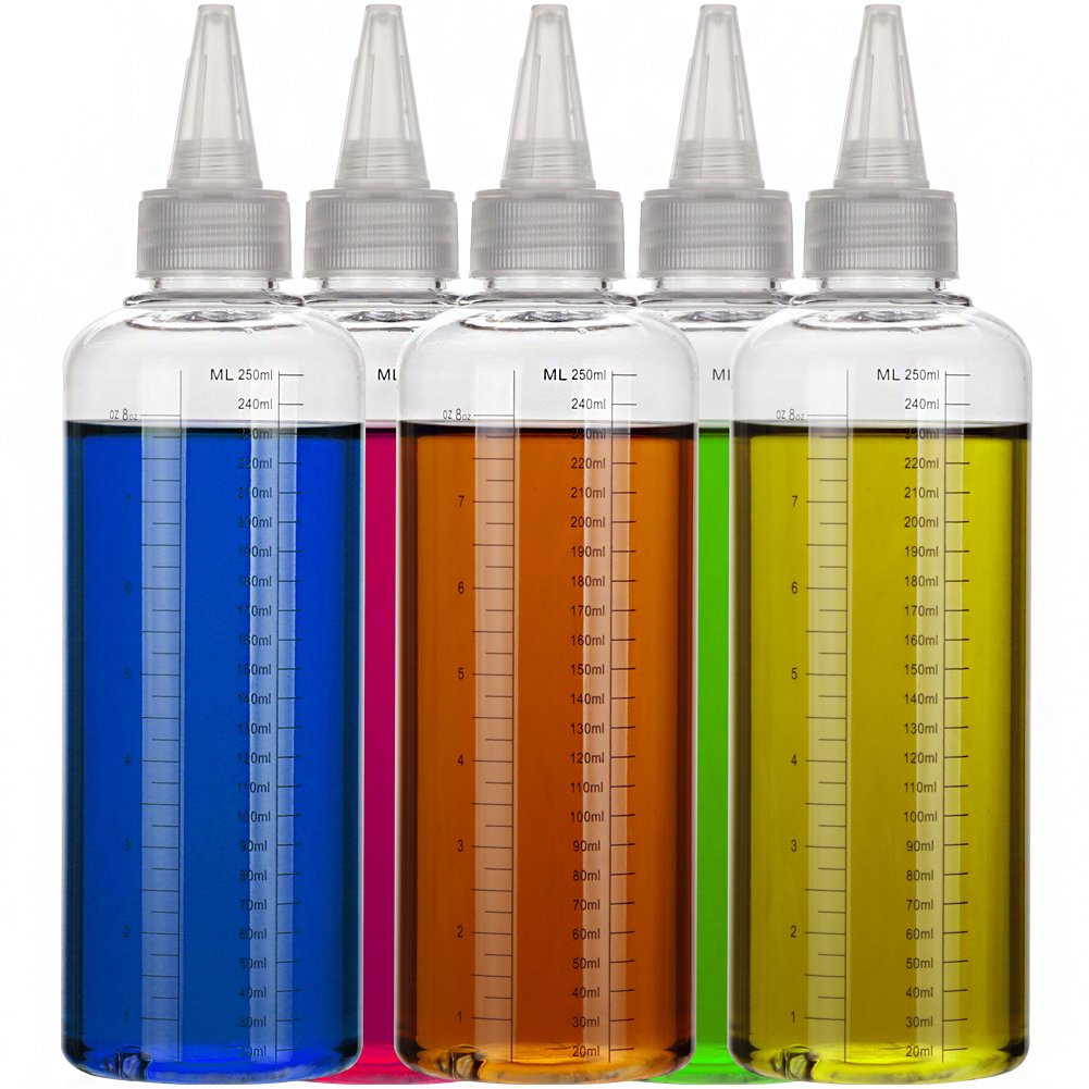 5pcs 260ml Twist bottle Liquid bottle Steel Bottles squeezable dropping bottler for Flavorings and liquid (Transparent, 260ml)