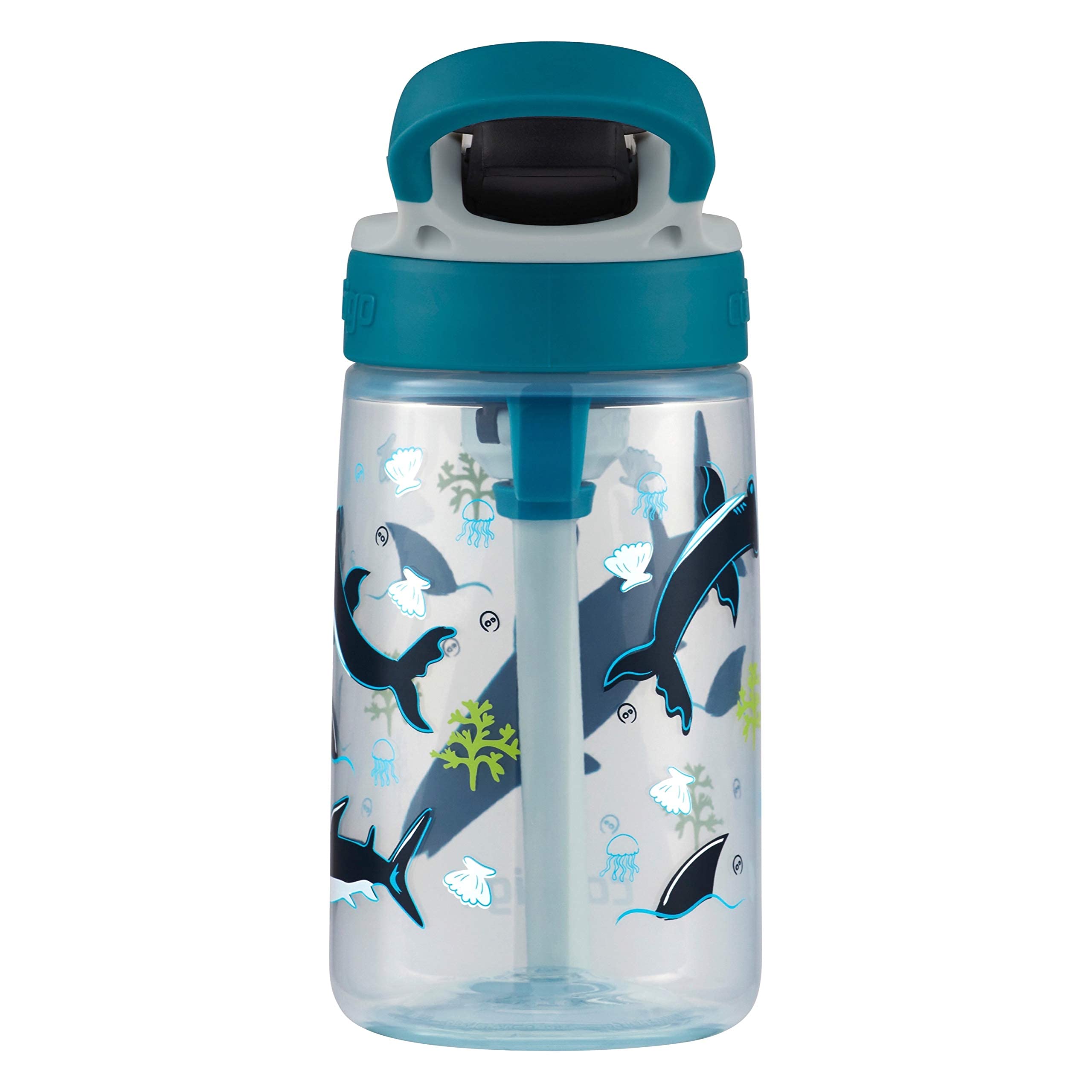 Kids Water Bottle with Redesigned AUTOSPOUT Straw, 14 oz., Shark - 1