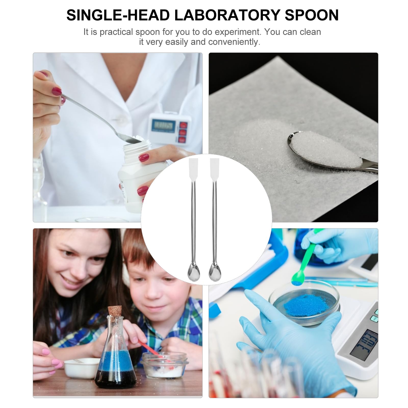 5pcs Lab Spoons Lab Spatula, Stainless Steel Lab Spatula Sampling Spoons Laboratory Scoops Lab Mixing Spatulas, Length 20CM