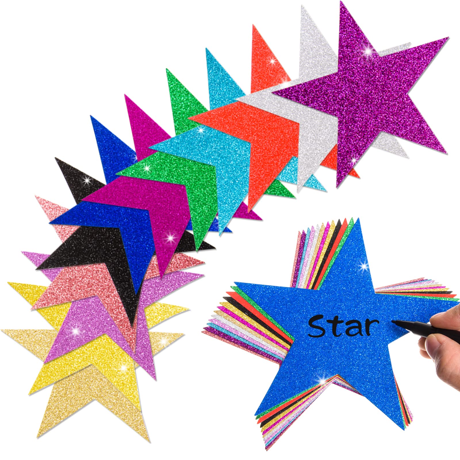 120 Pcs Glitter Star Cutouts Paper Star Confetti Cutouts Assorted Color Glitter Star Cutouts 6 Inch Large Glitter Stars Decoration for Christmas Classroom Bulletin Board Wall Party Supplies,12 Colors