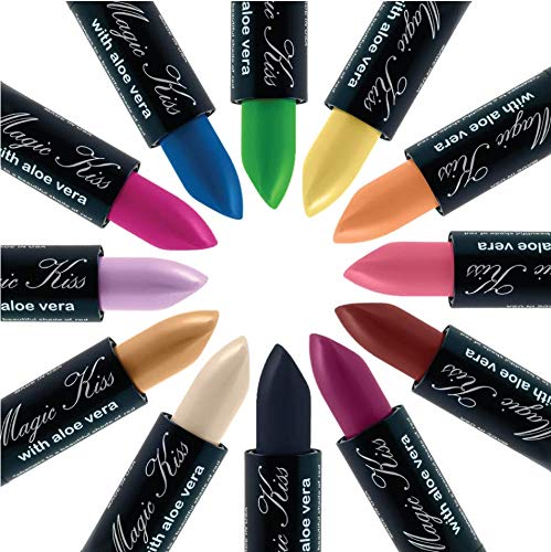 Magic Kiss Pack of 12 Color Changing Aloe Vera Lipstick Set Made in USA (Colors of Aloha 03)