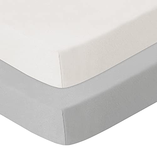 Cotton Pack N Play Sheets, 2 Pack Portable Playard/Mini Crib Mattress Sheets, Ultra Soft, White & Grey, Pre-Shrink