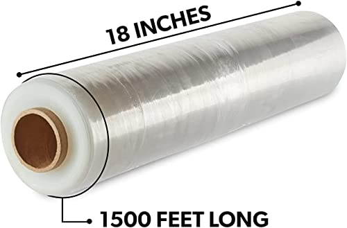 18"x 1200 FT Roll 80 Gauge Thick, 4 Pack. Industrial Stretch wrap for Moving plastic wrap Skid wrap shrink wrap, Pallet Shrink Film Ideal for Furniture, Boxes, Pallets (Clear)