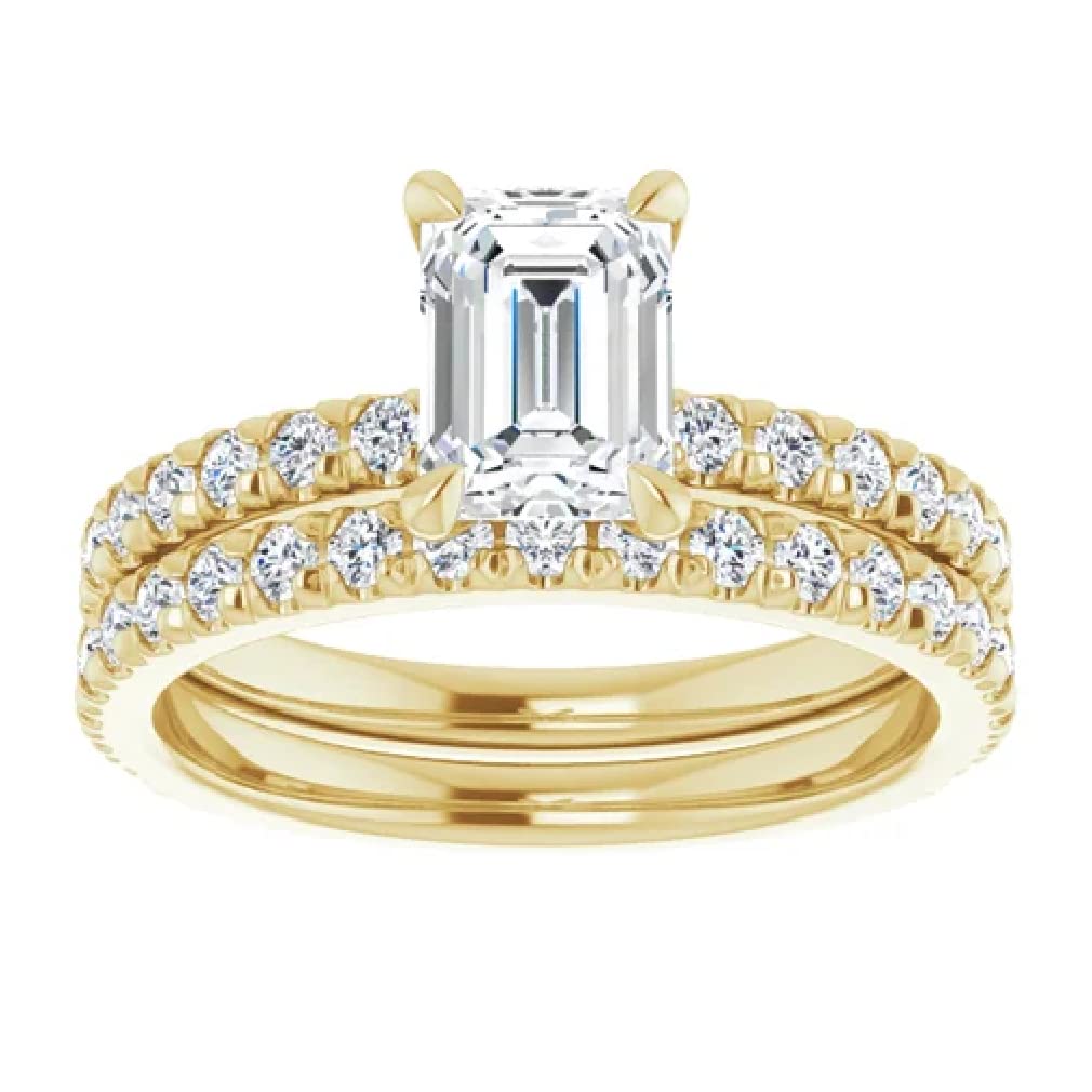 10K Solid Yellow Gold Handmade Engagement Rings 1 CT Emerald Cut Moissanite Diamond Solitaire Bridal Wedding Ring Set for Her Women Minimalist Anniversary Propose Gifts