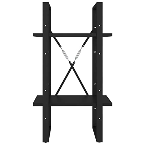 2-Tier Book Cabinet,Open Shelving Unit,Bathroom Storage Rack,Plant Shelf,Narrow Multifunctional Shelving,Easy to Clean and Maintain,Assembly Required, Black 15.7"x11.8"x27.6" Engineered Wood