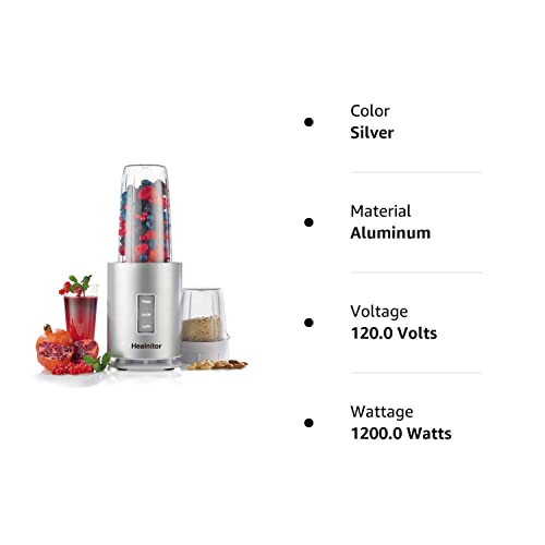 1200W Aluminum 3-Speed Juicer for Shakes and Smoothies, Healnitor Large Size Mixer with Blending and Juicing for Kitchen, Silver