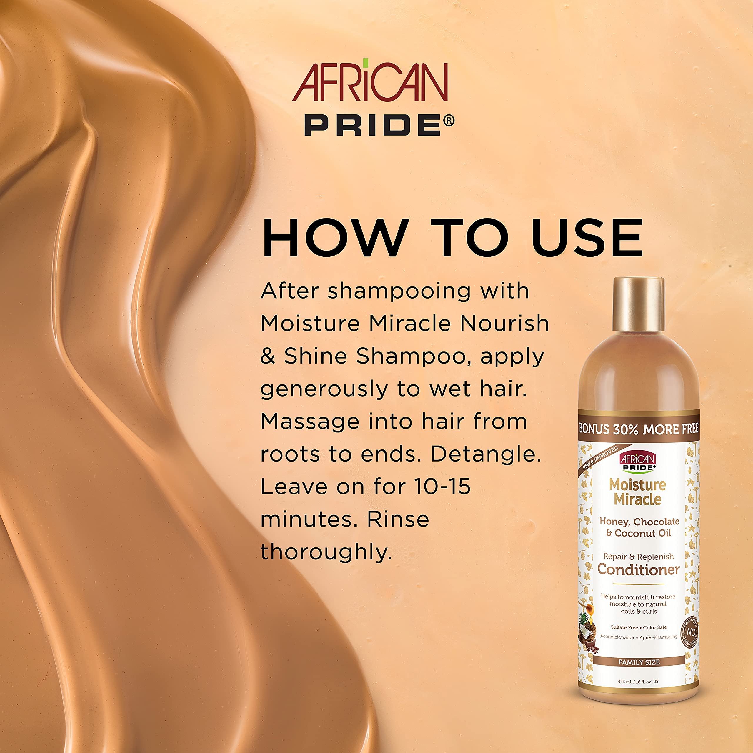 African Pride Honey & Coconut Oil Pre-Shampoo, Shampoo & Conditioner - Repair & Replenish Moisture for Natural Coils & Curls, 12 Oz & 16 Oz