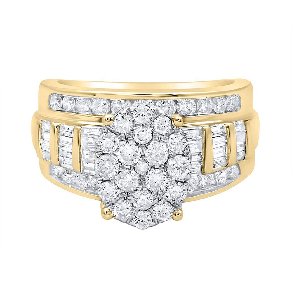 10kt Yellow Gold Round Diamond Oval Bridal Wedding Engagement Ring 1-1/2 Cttw
