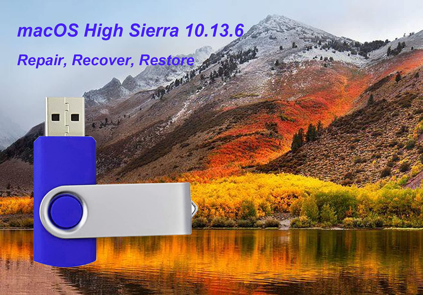 N//A USB for macOS High Sierra 10.13.6 USB Flash Drive for Full OS Install Recover Repair Restore Upgrade Reinstall Reboot System USB Stick 16GB, Blue