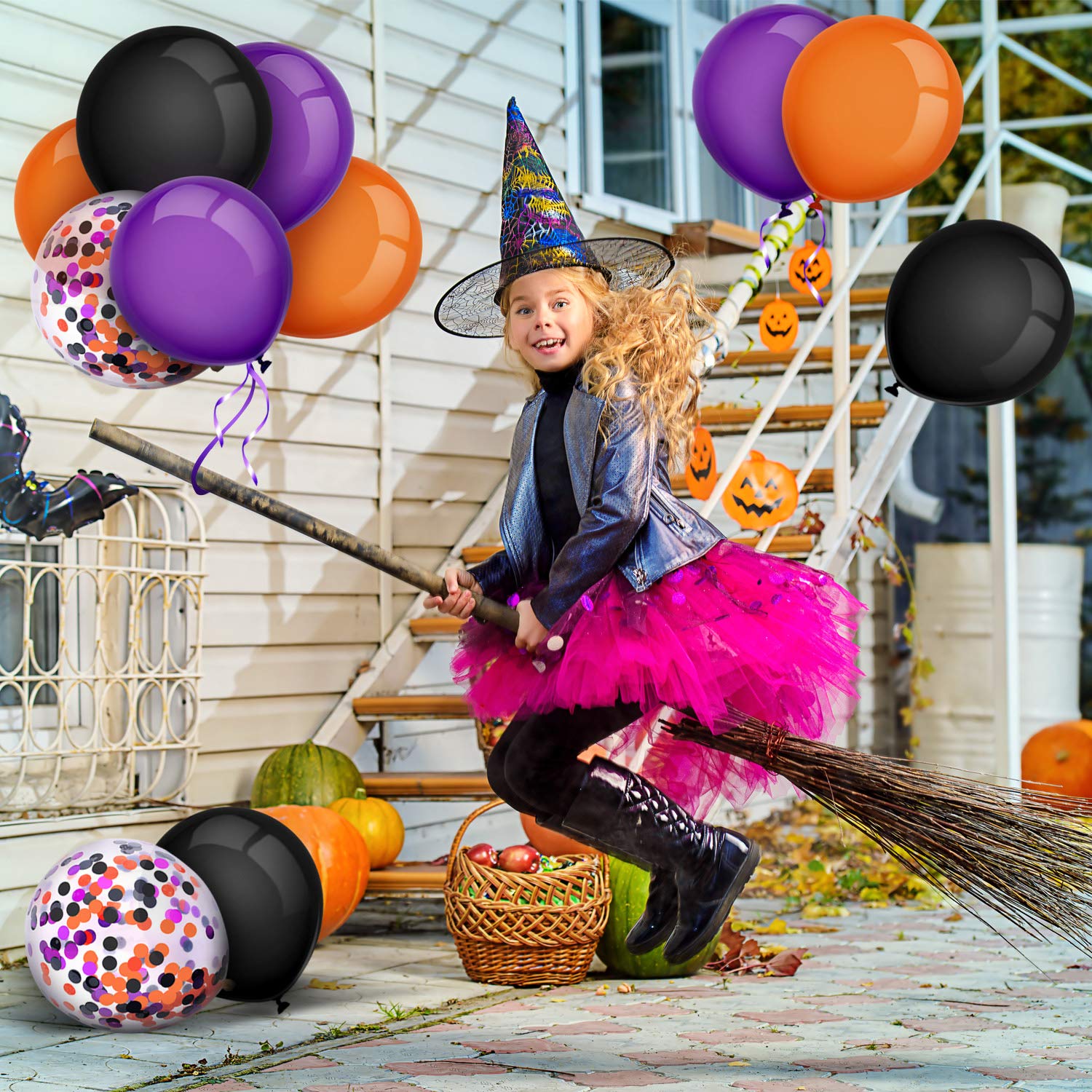 105 Pieces Halloween Round Latex Balloons Confetti Balloons for Halloween Decoration, 12 Inch