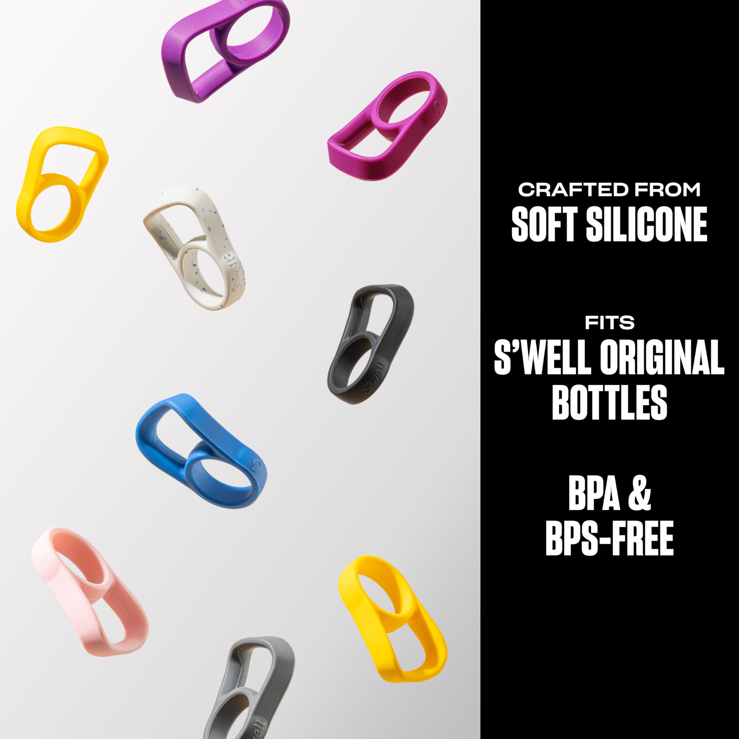 S'well Bottle Handle, Fits 9oz, 17oz, and 25oz Original Bottles, Onyx, Comfortable Carrying On The Go, Flexible Silicone Grip, BPA Free
